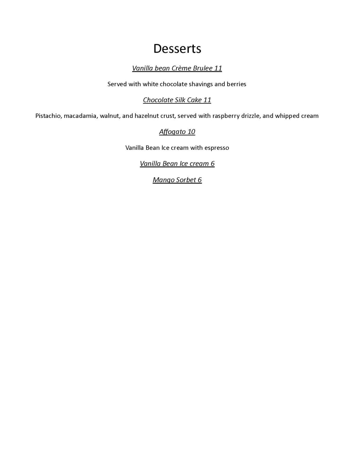 Gluten Free Menu - Sienna Modern American Grill